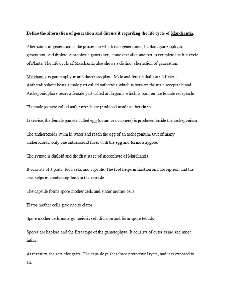 Alternation of Generation in Marchantia | PDF