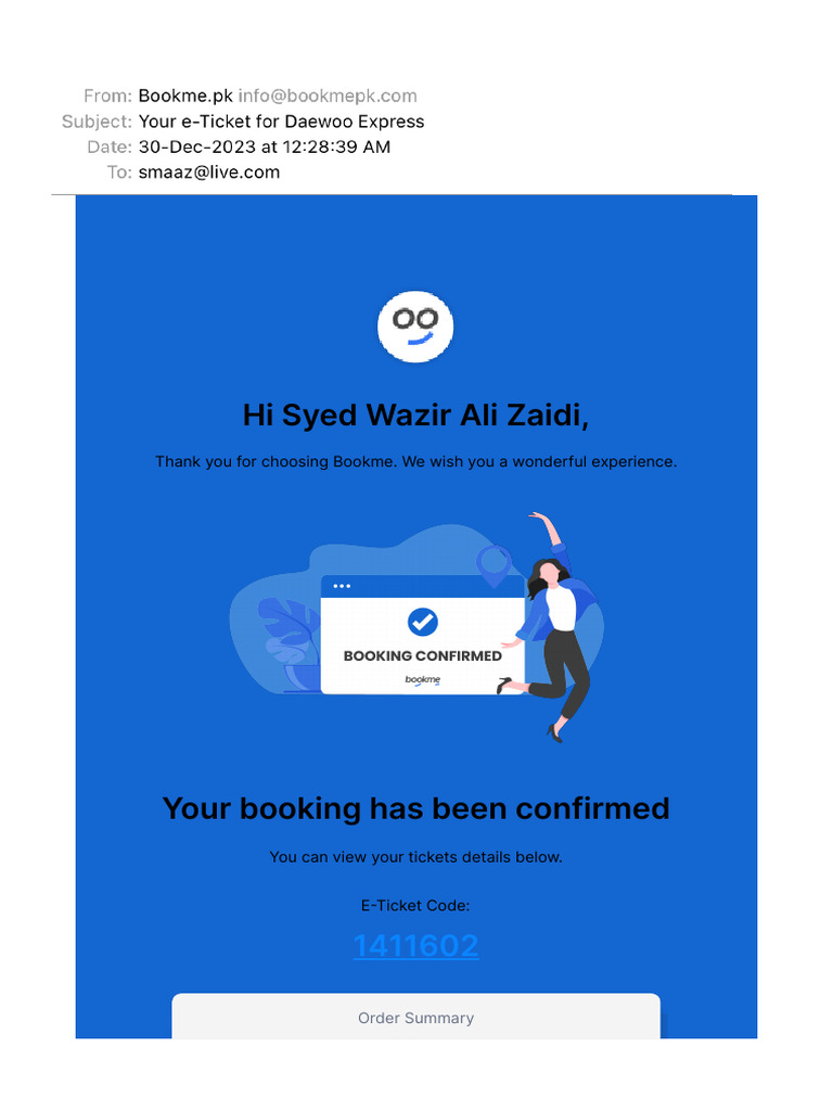 Daewoo Express Ticket Confirmation | PDF