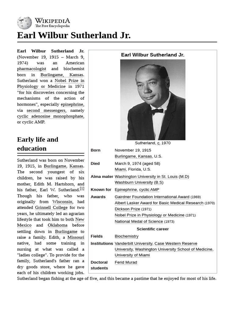 Earl Wilbur Sutherland Jr. | PDF | Biochemistry | Chemistry
