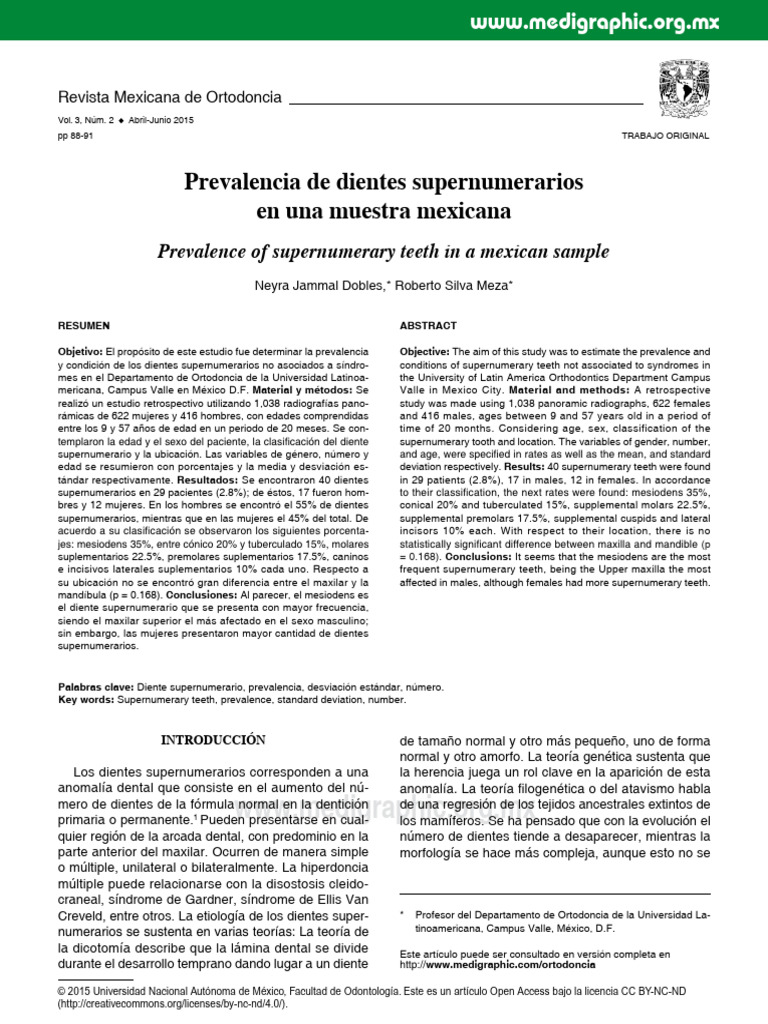 Prevalencia de Supernumerarios en México, Jammal y Silva, 2015 | PDF