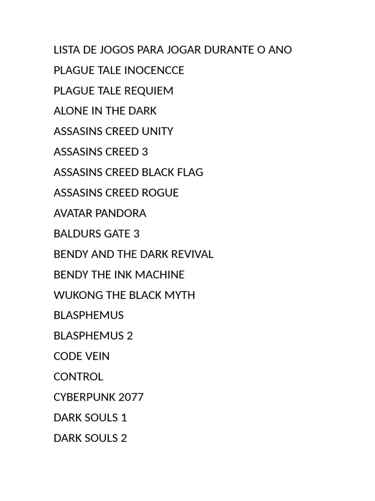 Lista de Jogos para Jogar Durante o Ano | PDF