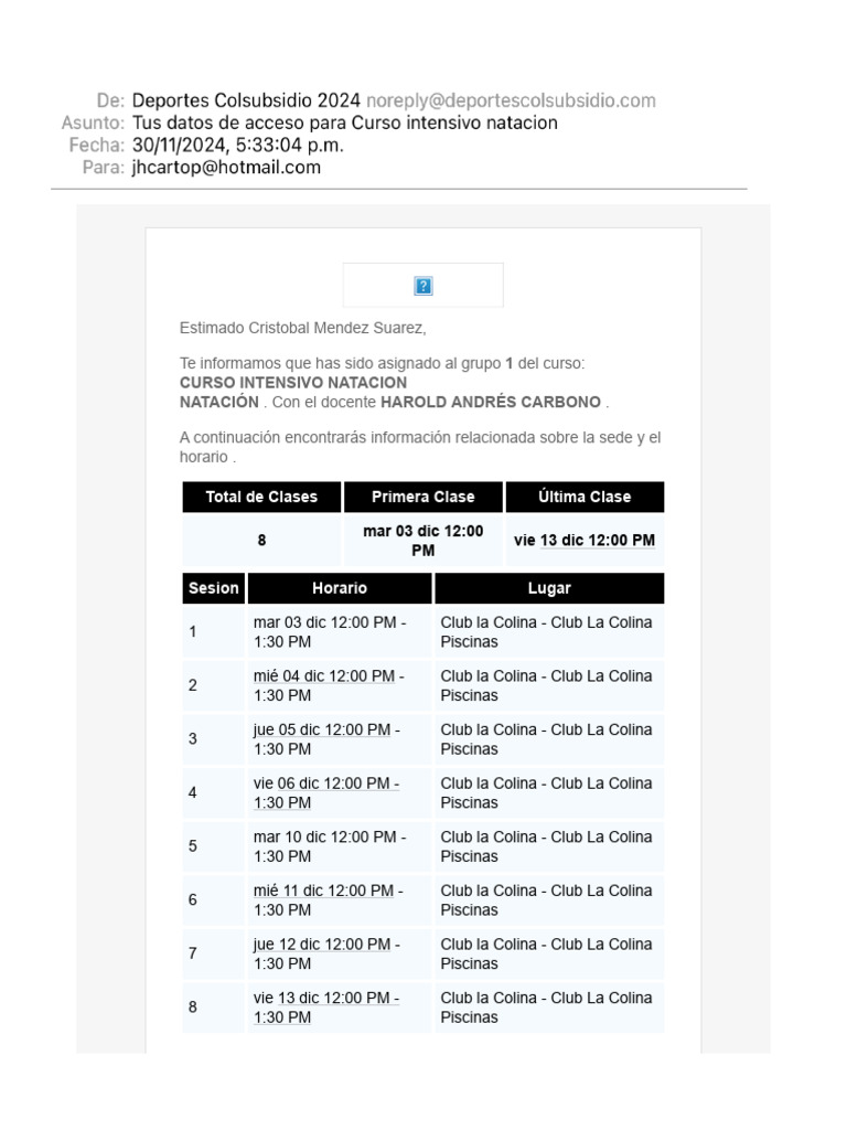 Curso Intensivo de Natación PAES | PDF