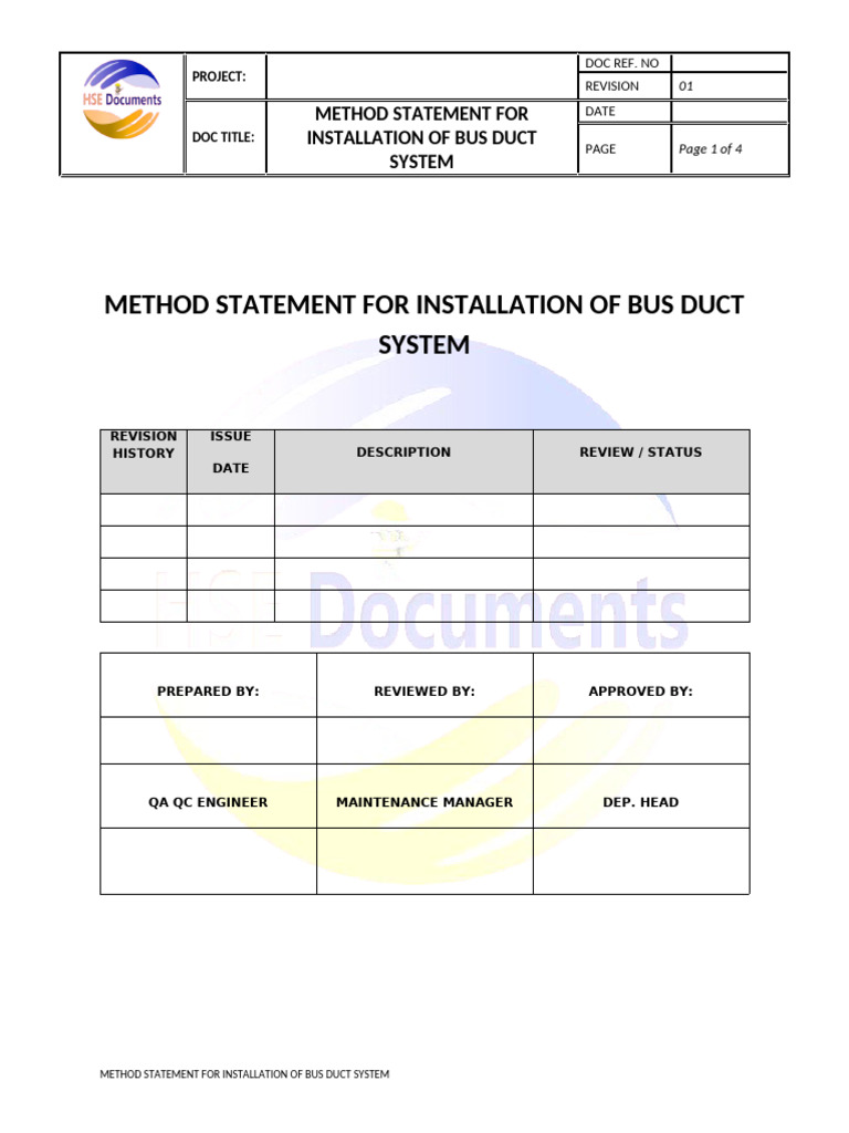 Bus Duct Installation Method Statement | PDF | Duct (Flow)