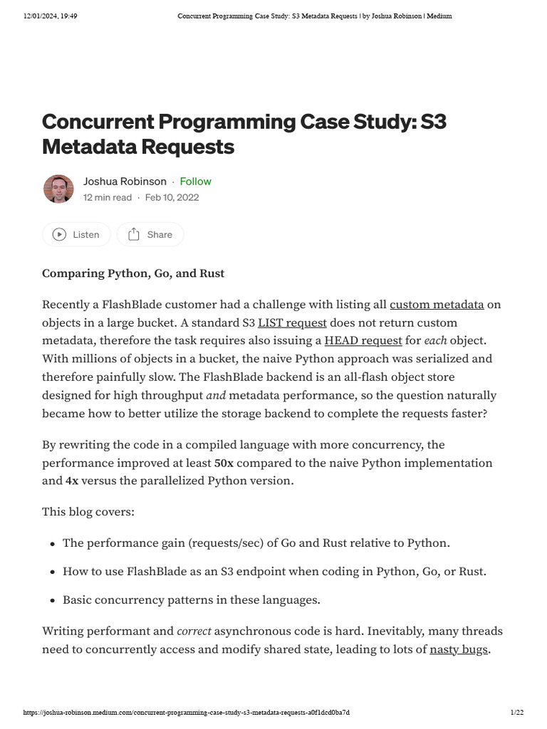 S3 Metadata Requests: Python vs Go vs Rust | PDF | Python (Programming Language) | Thread ...