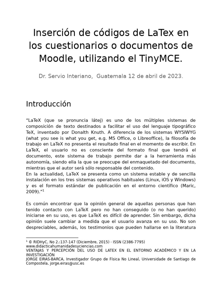 Inserción de Códigos de LaTex en Los Cuestionarios o Documentos de Moodle | PDF | Informática ...
