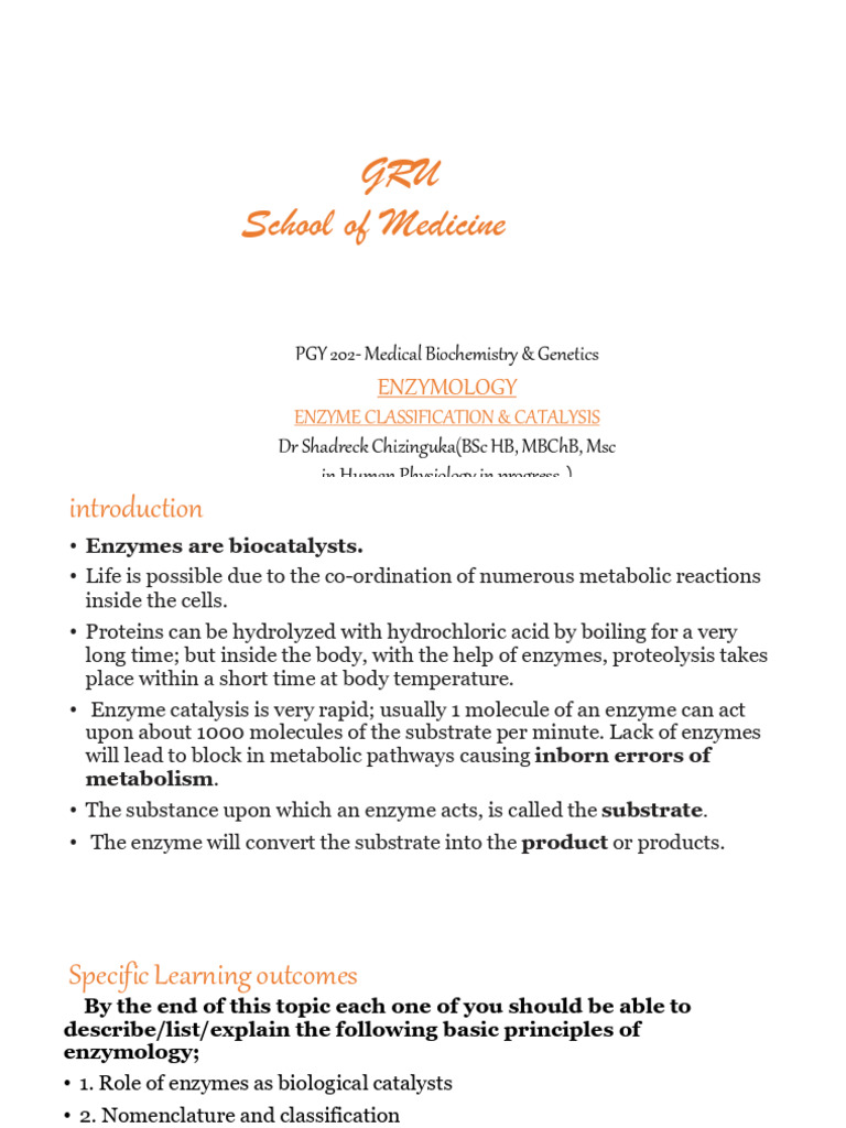 Enzymology: Classification and Catalysis | PDF | Enzyme Inhibitor | Enzyme