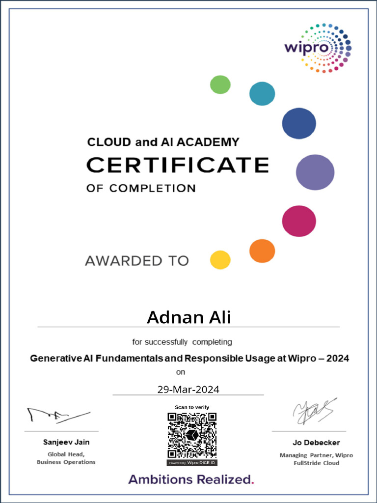 Generative AI Fundamentals and Responsible Usage at Wipro Certificate - 1711757055807 | PDF