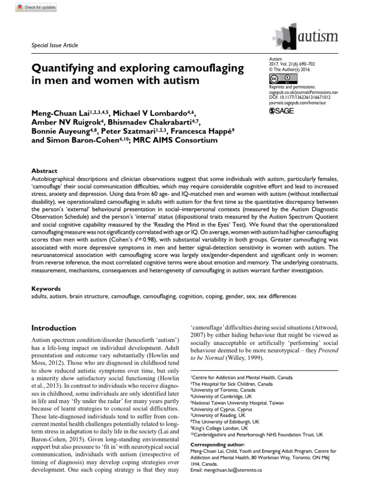 Camouflaging in Autism: Gender Differences | PDF | Autism Spectrum ...