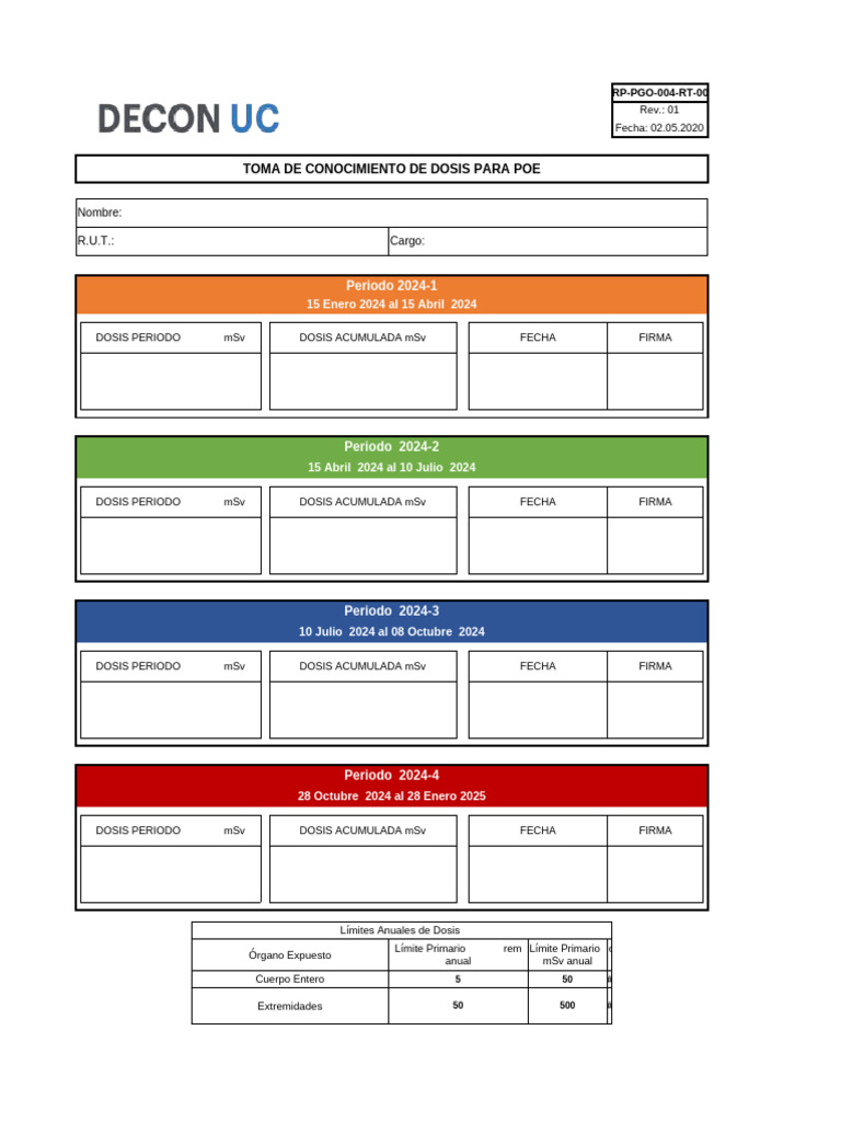 PRP_PGO_004_RT_001 Toma de conocimiento de dosis | PDF | Quimica nuclear | Protección de radiación