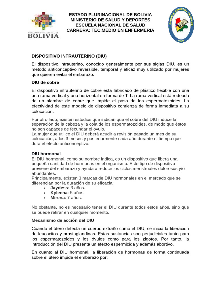 Guía Completa sobre el DIU: Tipos y Uso | PDF | Control de la natalidad ...