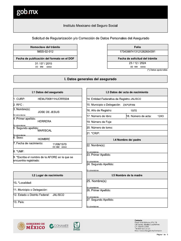 solicitud correccion de datos | PDF