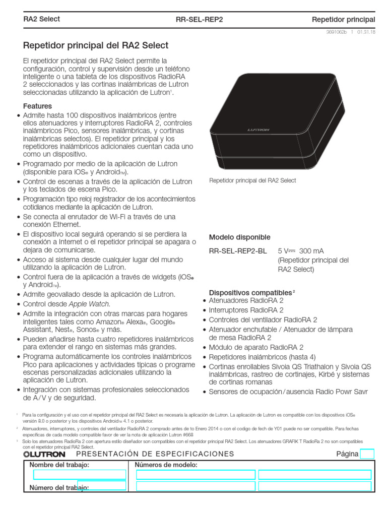 Ficha T C3 A9cnica Repetidor Principal Del RA2 Select | PDF | Wifi ...