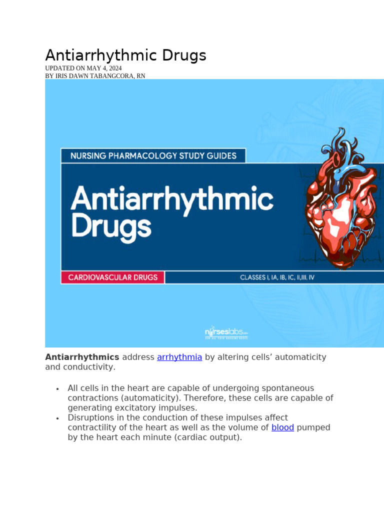 Antiarrhythmic Drug Brand Names | PDF | Action Potential | Heart