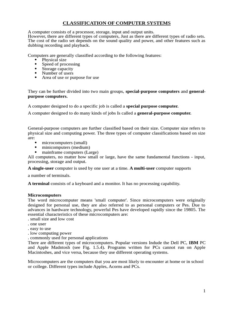 Classification of Comp 2018 | PDF | Personal Computers | Microcomputers
