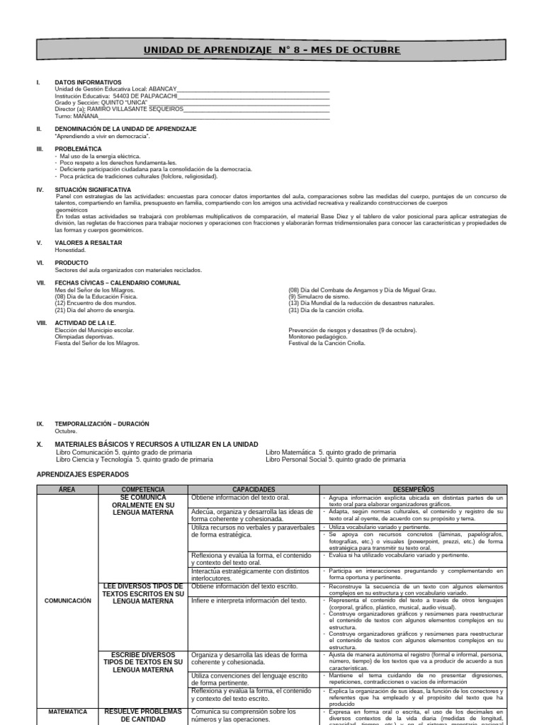 Unidad de Aprendizaje Mes de Octubre | PDF | Estadísticas | Comunicación