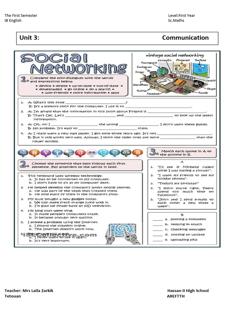 1 ST IB English SM-units 3 - 4-5 Communication Activities-Portfolio-Mrs - Laila Zarkik | PDF