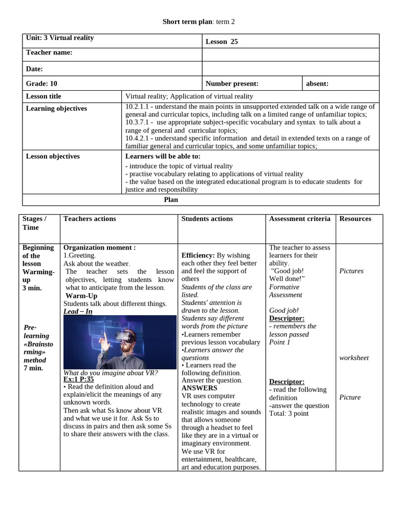 Action 10 Grade 24-25ay Lesson Plan 2term | PDF | Vocabulary | Human ...