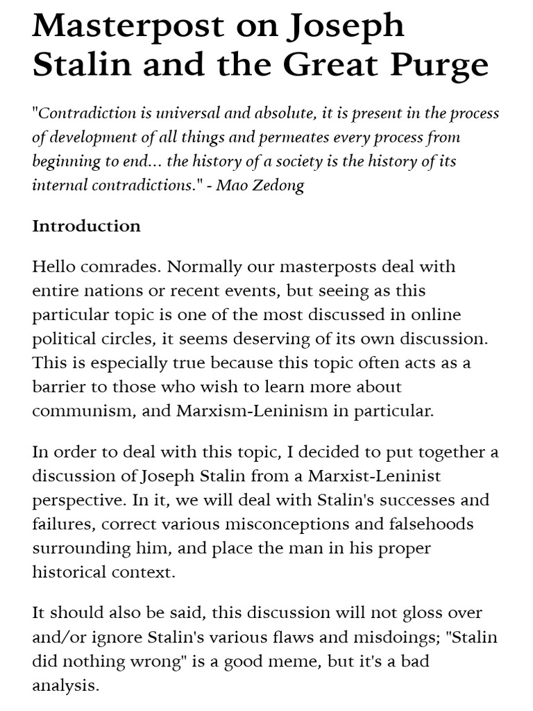 Masterpost On Joseph Stalin and The Great Purge: Communism | PDF ...
