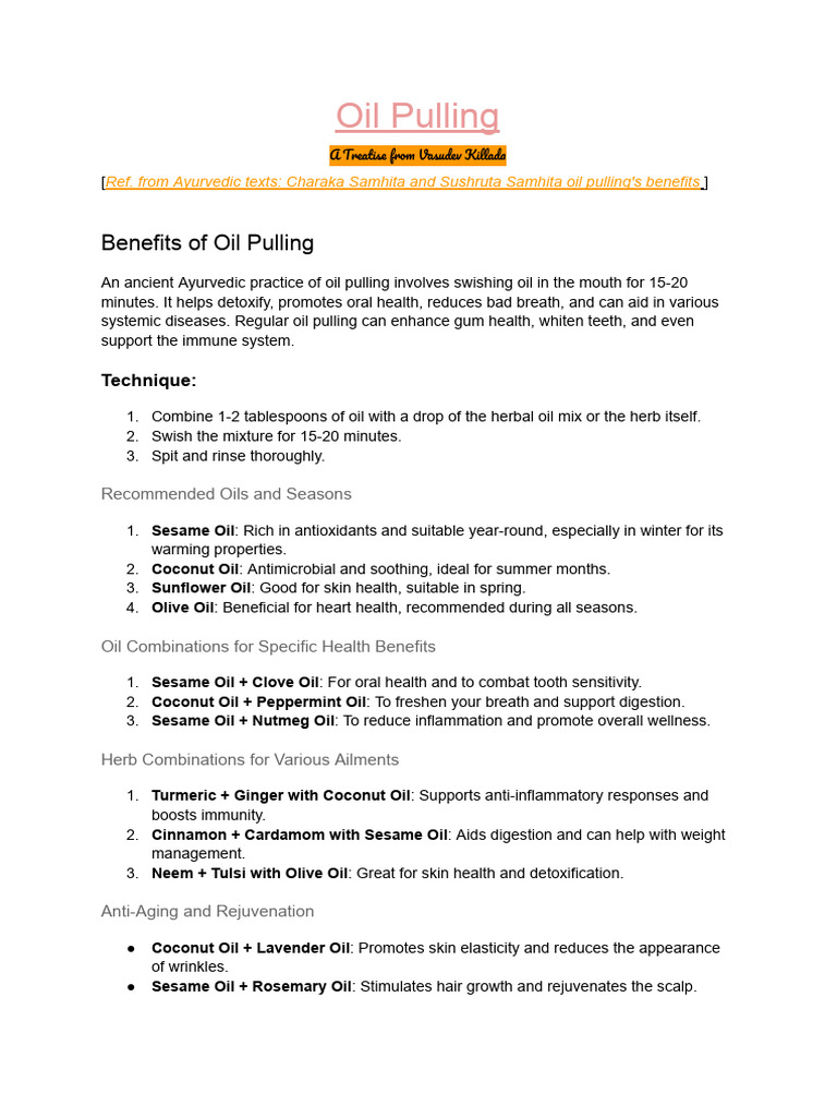 Oil Pulling - A Vasudev Killada Treatise | PDF | Digestion | Anti ...