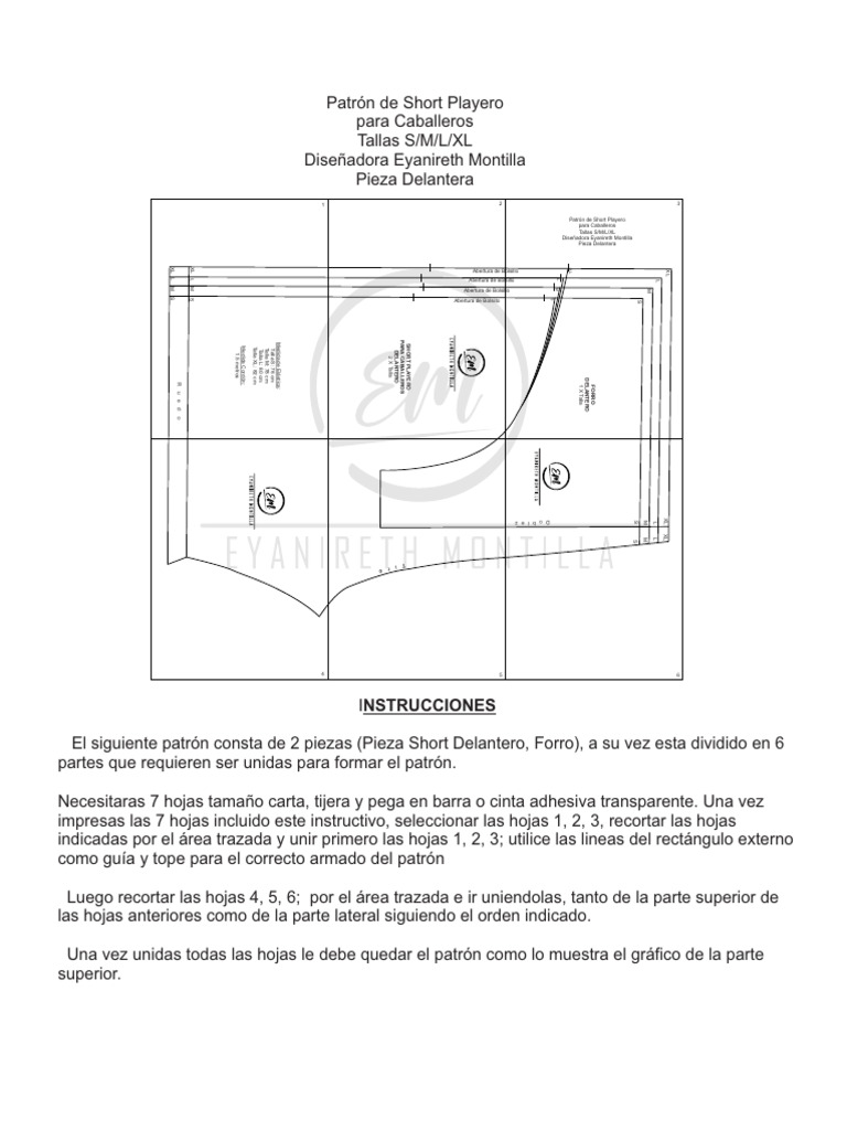 Patrón Digital de Short Playero Caballeros (PIEZA DELANTERA) Para ...