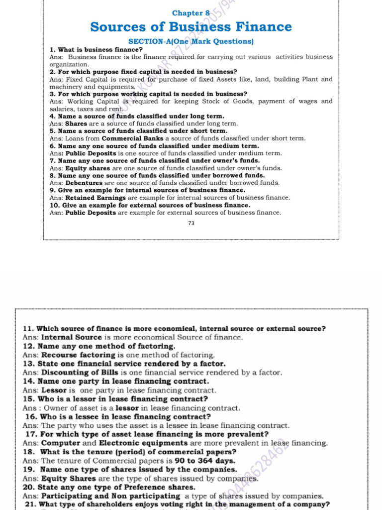 BS-8 Sources of Business Finance | PDF