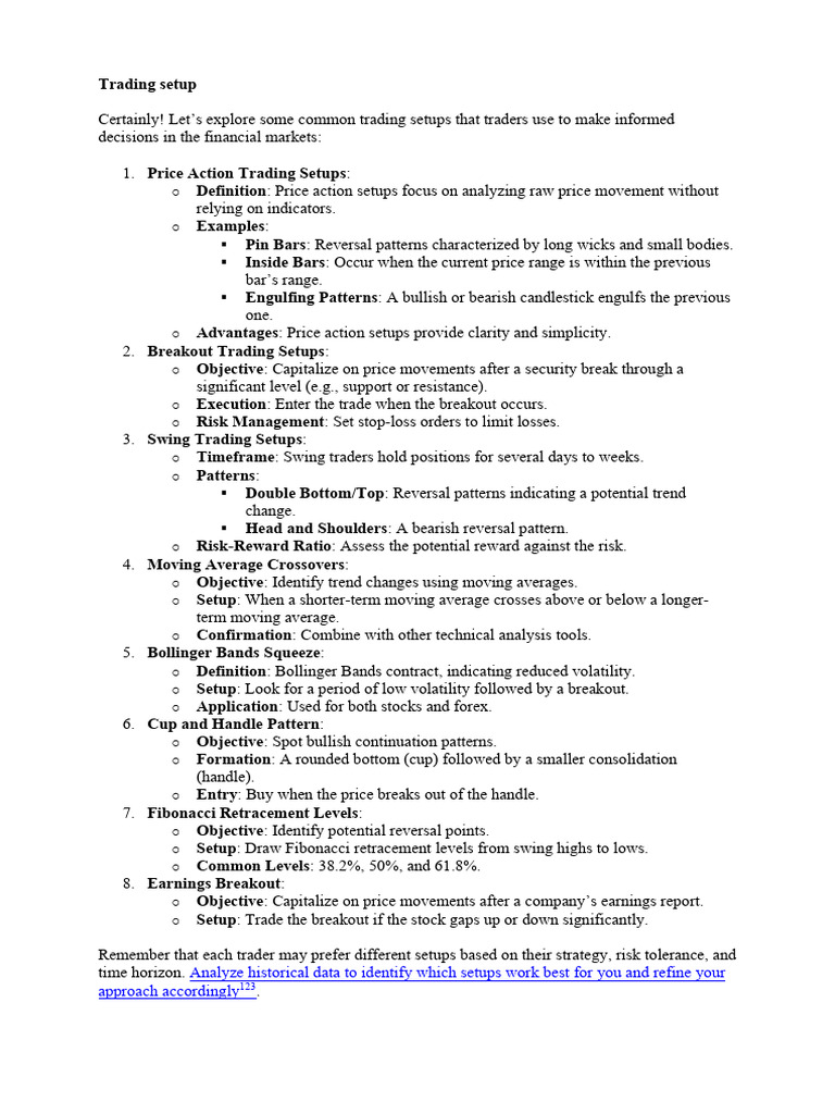 Trading setups | PDF | Financial Markets | Private Sector