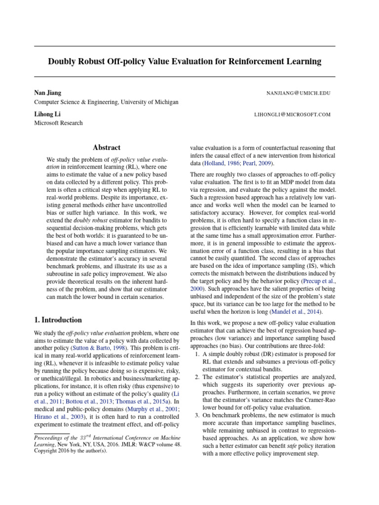 Doubly Robust Off-Policy RL | PDF | Estimator | Bias Of An Estimator