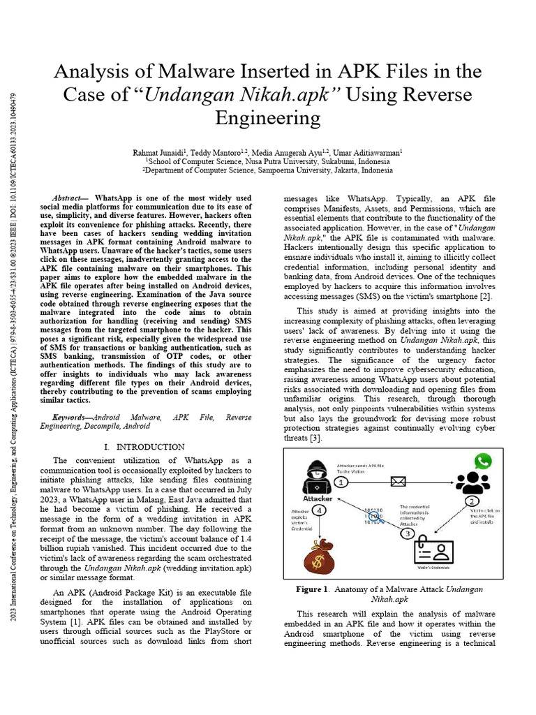 Analysis of Malware Inserted in APK Files in The Case of Undangan Nikah ...
