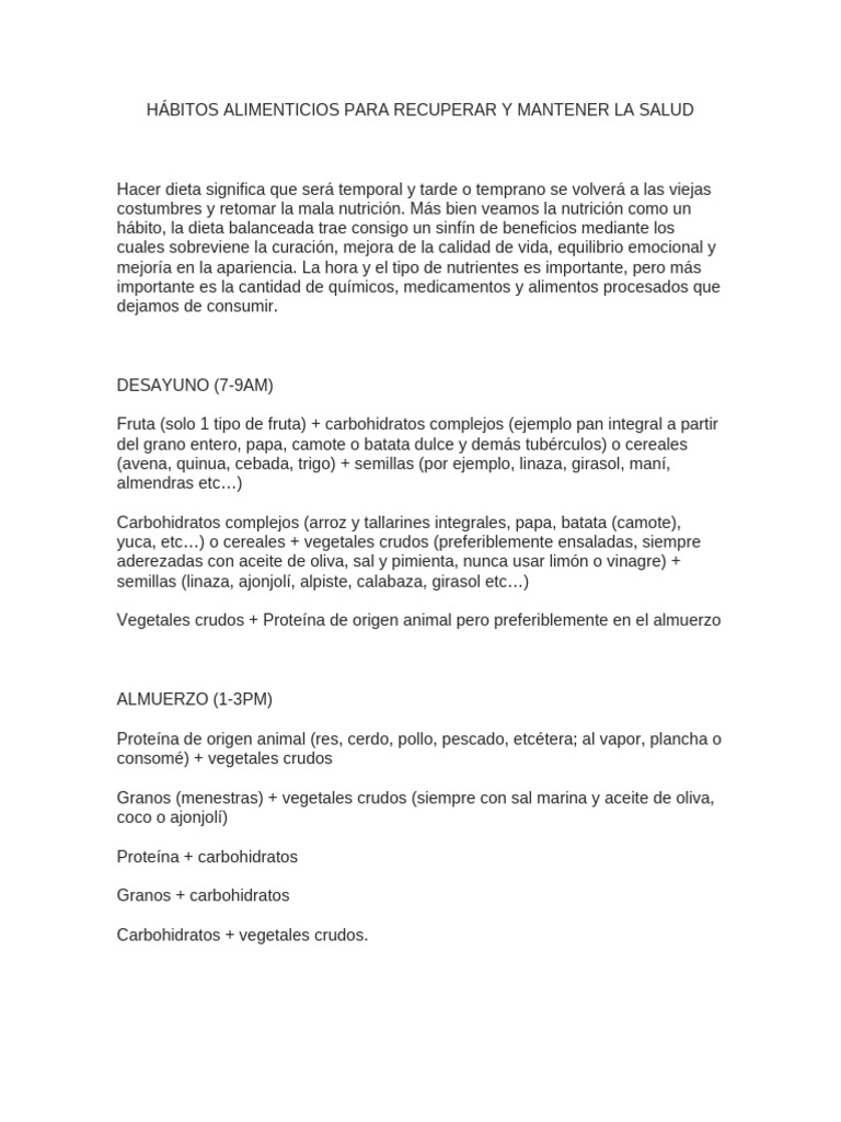 Hábitos Alimenticios para Recuperar y Mantener La Salud | PDF ...