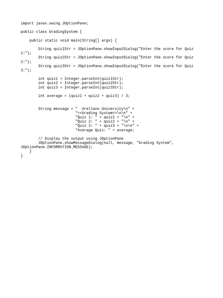 Java Quiz Grading System Code | PDF