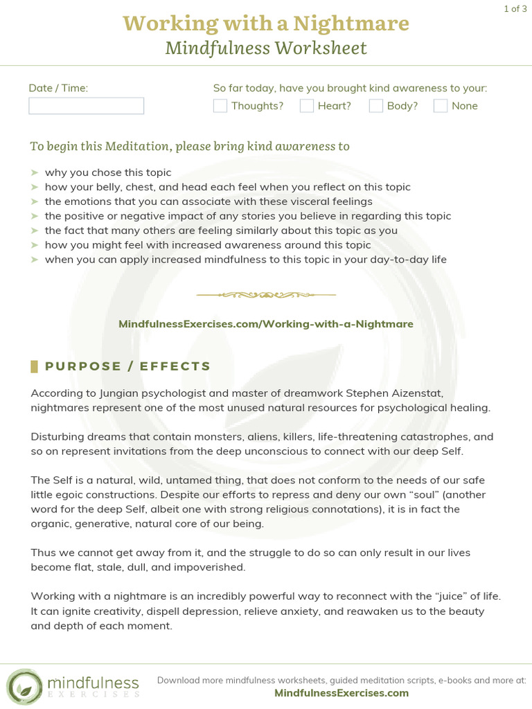 Working With A Nightmare | PDF | Mindfulness | Nightmare