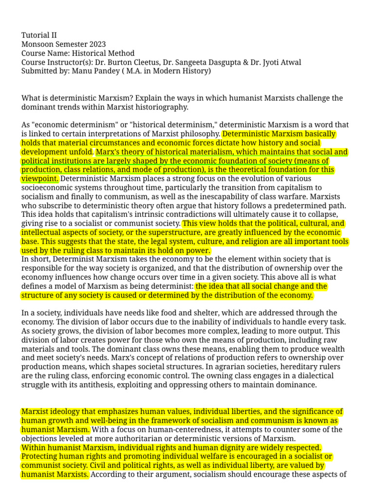 Tutorial II HM Marxism | PDF | Marxism | Humanism