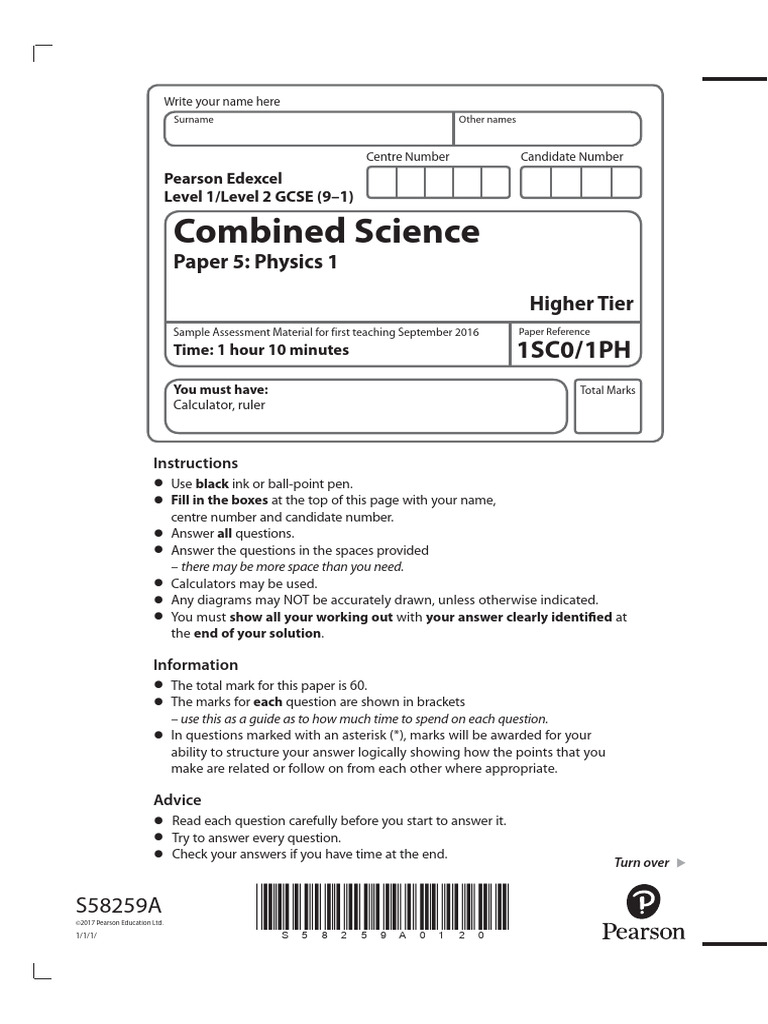 1sc0 1ph Additional Sams Combined Science Paper 5 Physics 1 Higher ...