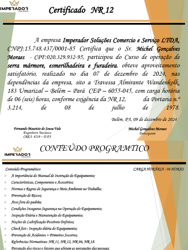 CERTIFICADO NR 12 | PDF