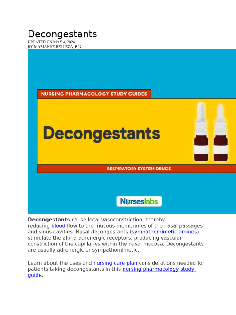 Decongestants | PDF | Topical Medication | Common Cold