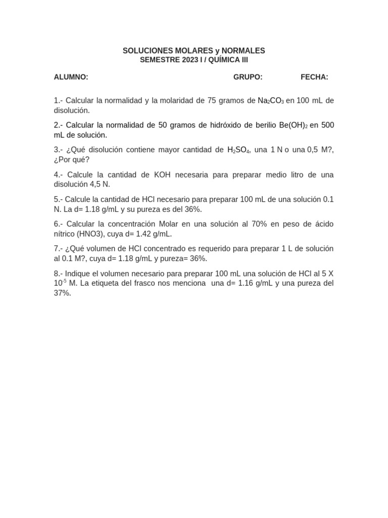 SOLUCIONES MOLARES y NORMALES | PDF