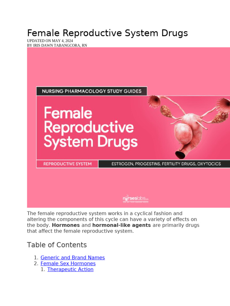 Female Reproductive System Medications | PDF | Luteinizing Hormone ...