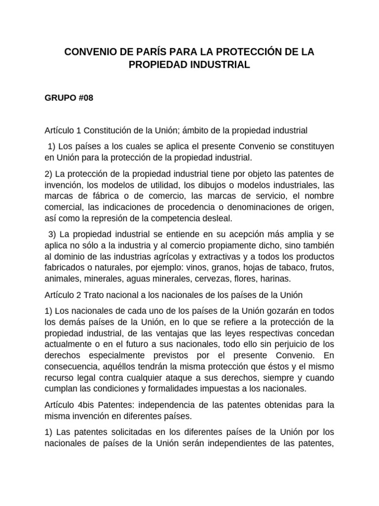 Convenio de Paris | PDF | Patentar | Marca comercial