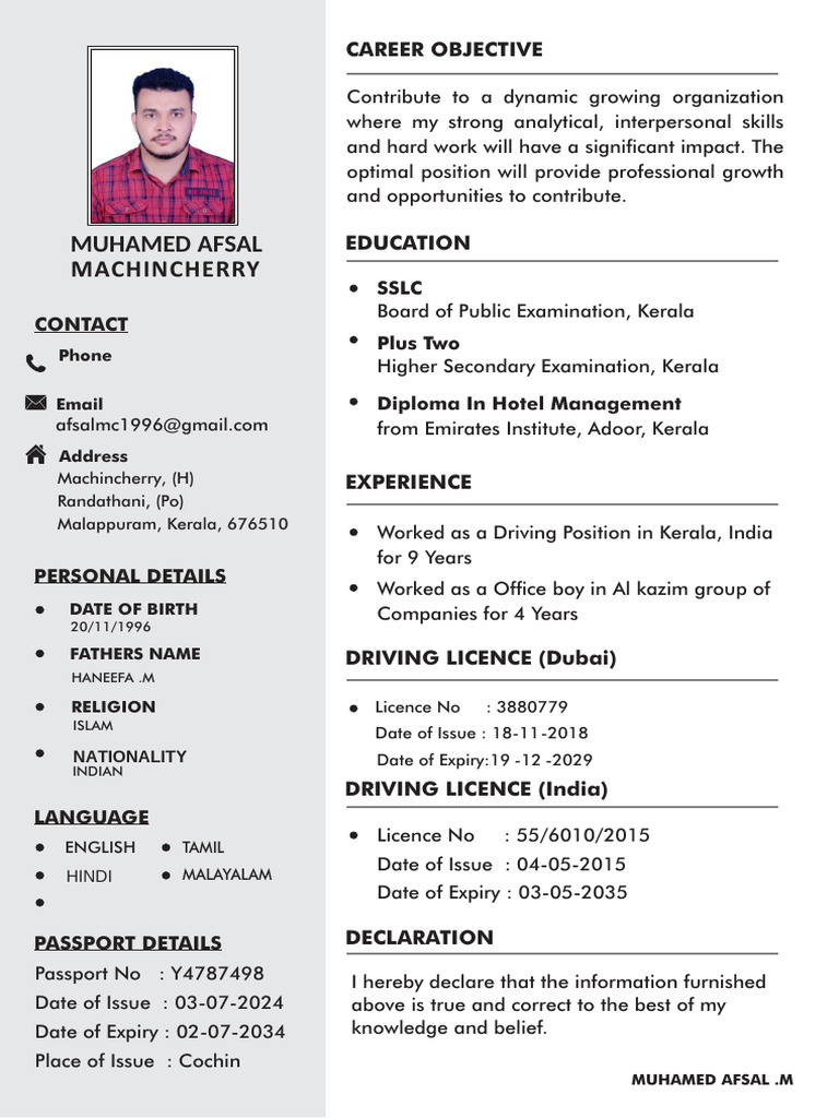 Muhamed Afsal's Resume & Contact Info | PDF