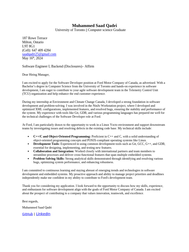 Cover Letter affirm | PDF | Computer Programming | Software