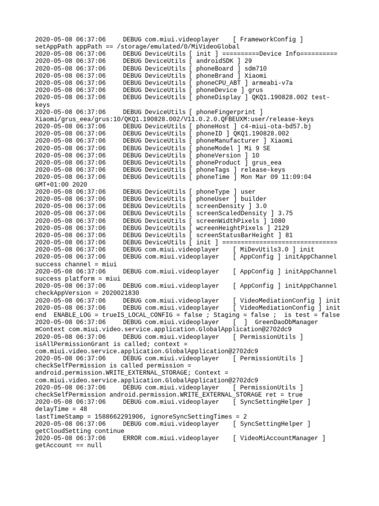 Xiaomi Mi Video Player Debug Log | PDF | Computing | Software Engineering