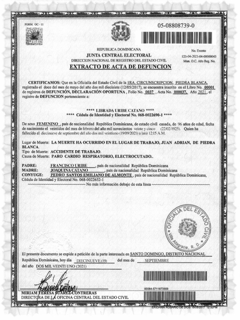 Acta de Defuncion | PDF