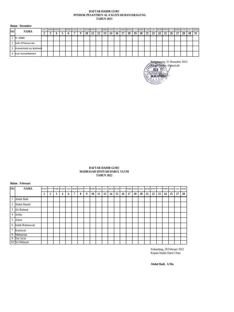 Format Absen 1 | PDF