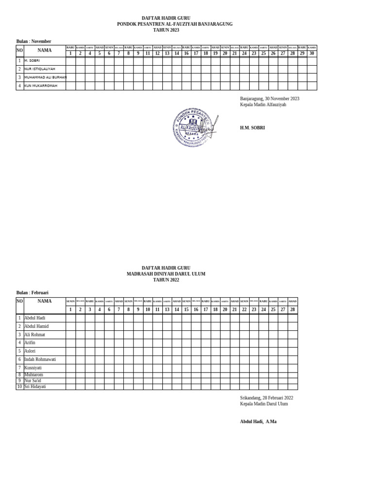 Format Absen 2 | PDF