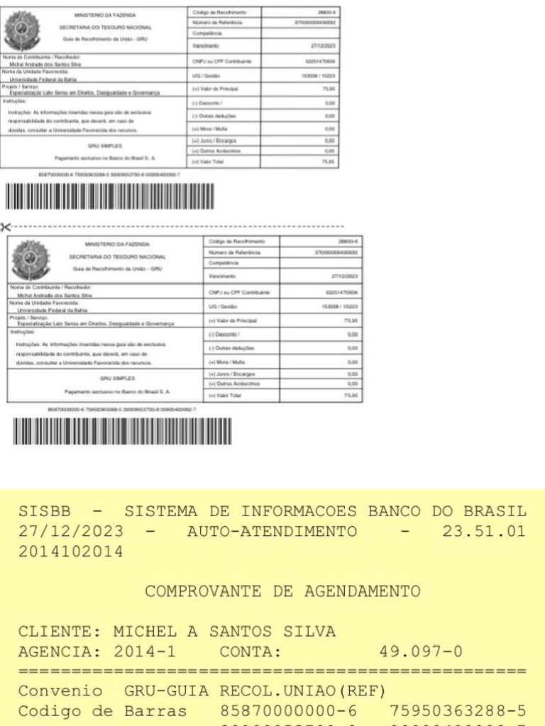 GRU + COMPROVANTE DE PAGAMENTO | PDF