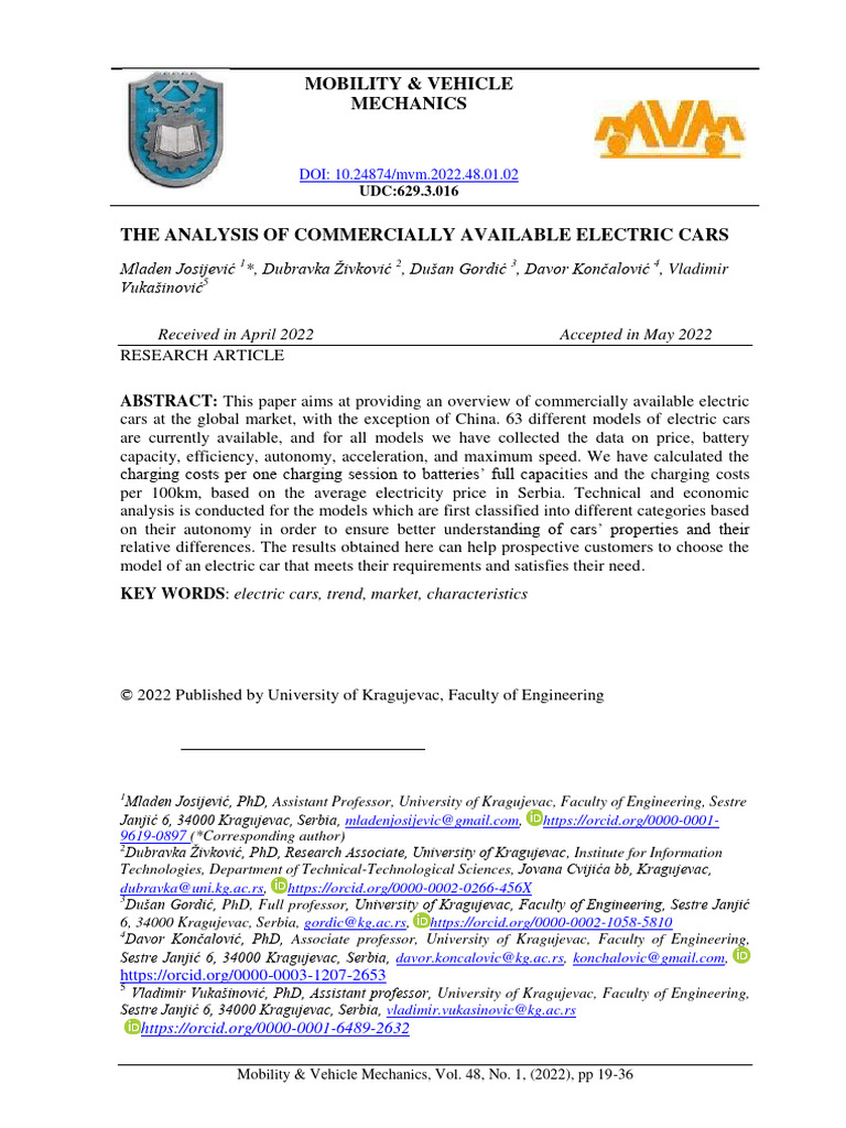 The Analysis of Commercially Available E | PDF | Electric Vehicle ...