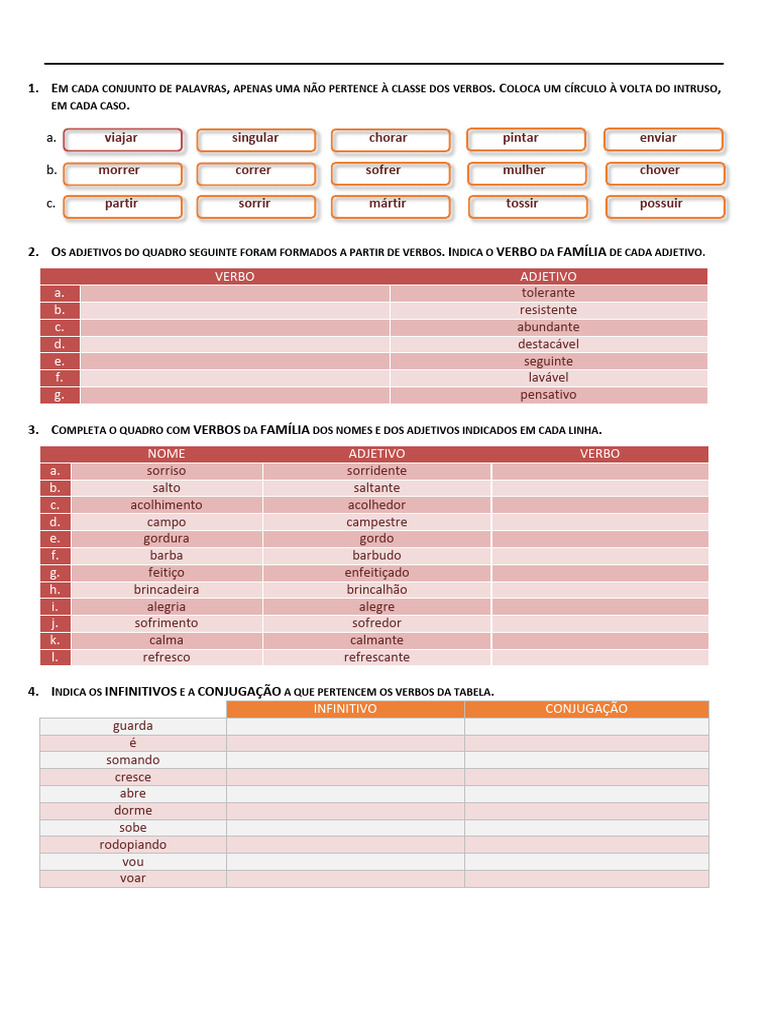 Ficha Infinitivo Pessoal e Impessoal | PDF | Linguística