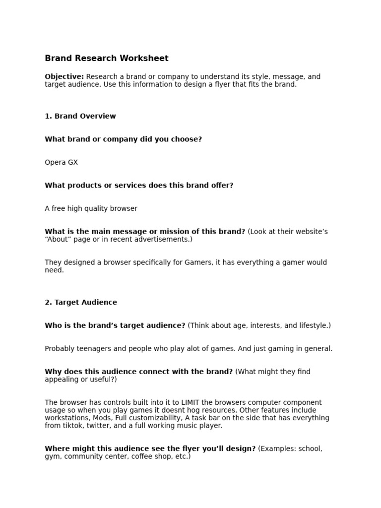 Brand Research Worksheet FINISHED | PDF | Brand | Human Communication