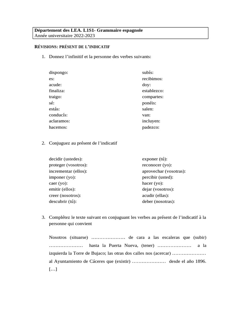 L1 grammaire révisions présent de lindicatif | PDF