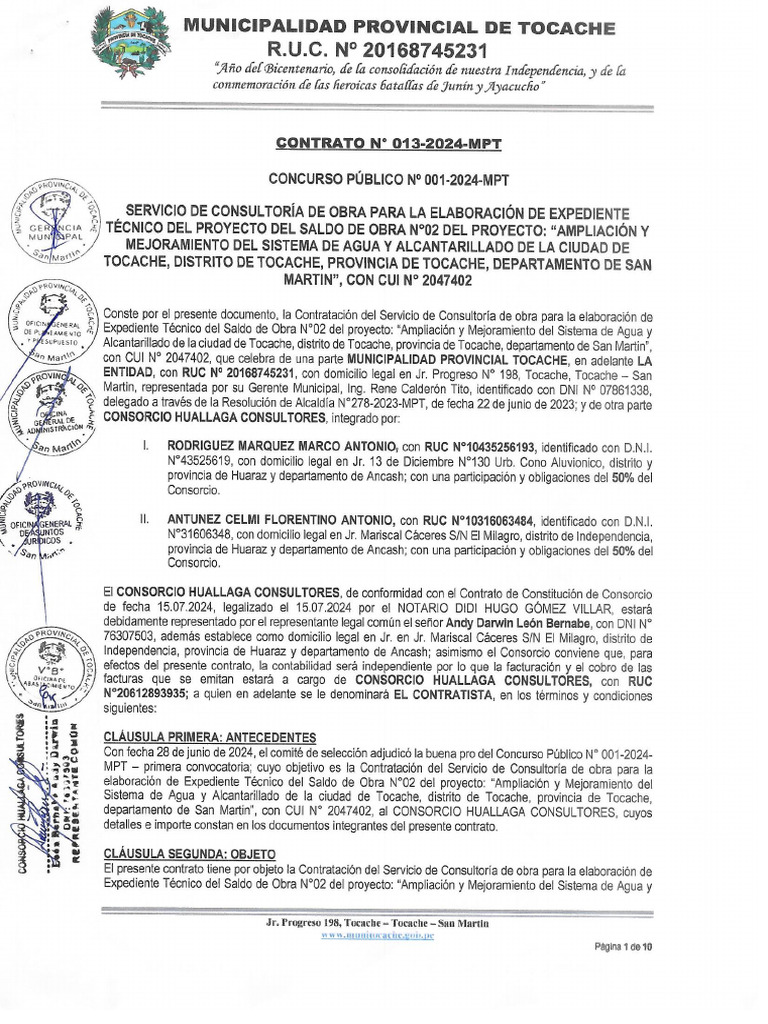 CONTRATO N°013-2024-MPT - EXP TEC Saldo de Obra | PDF